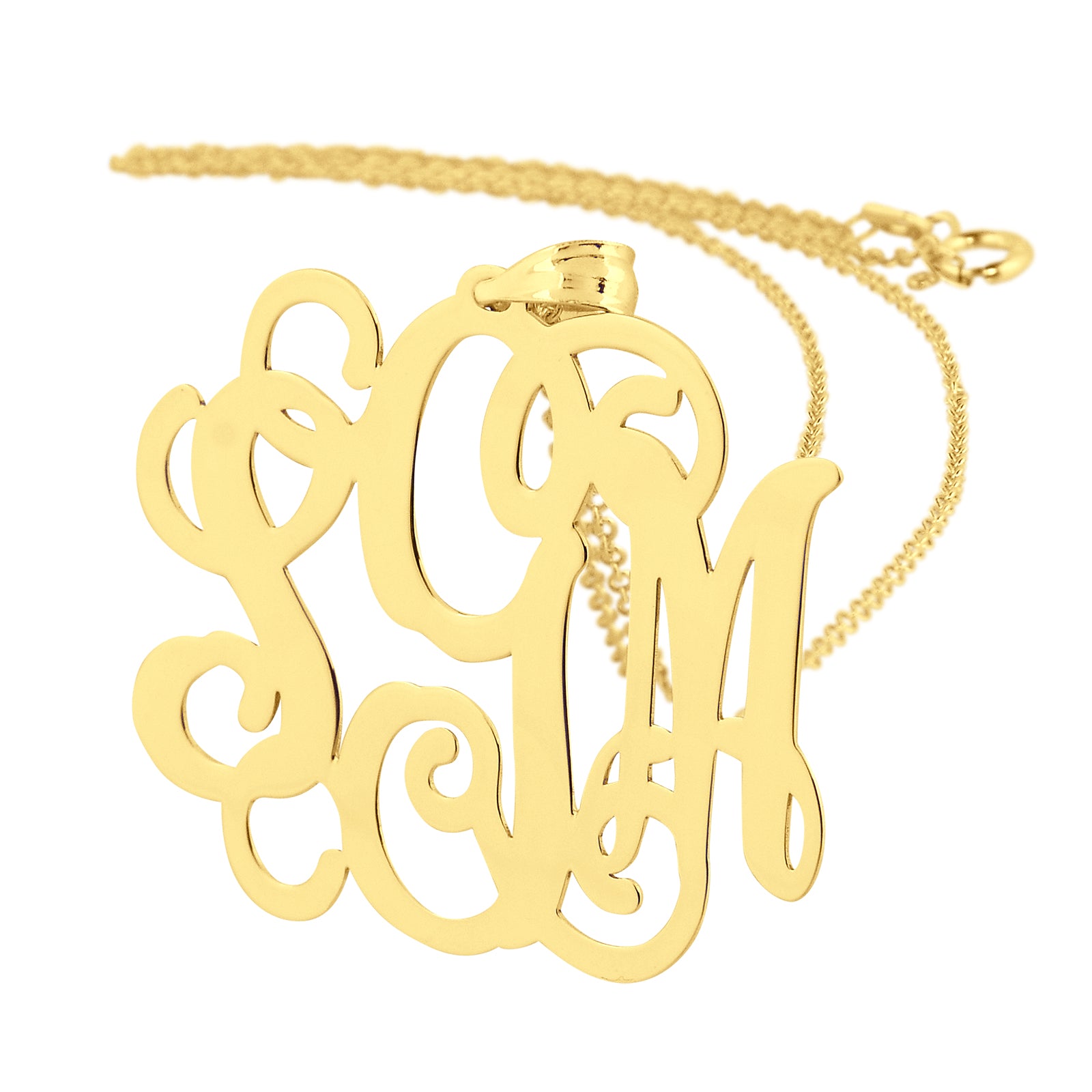 10k 14k Solid Gold 3 Initials Monogram Pendant 1 1 4 Inch GM 32